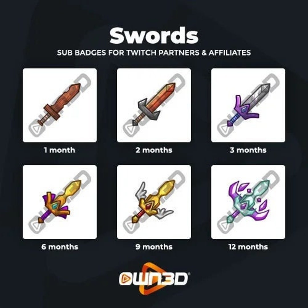 Swords Sub Badges [twitch | Kick | Youtube] - Etsy