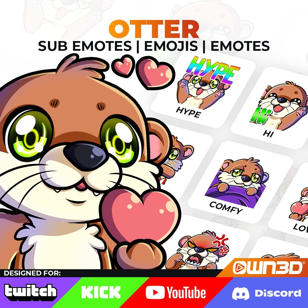 Cute Otter Emotes - 8 Pack [twitch | Kick | Youtube | Discord] - Etsy