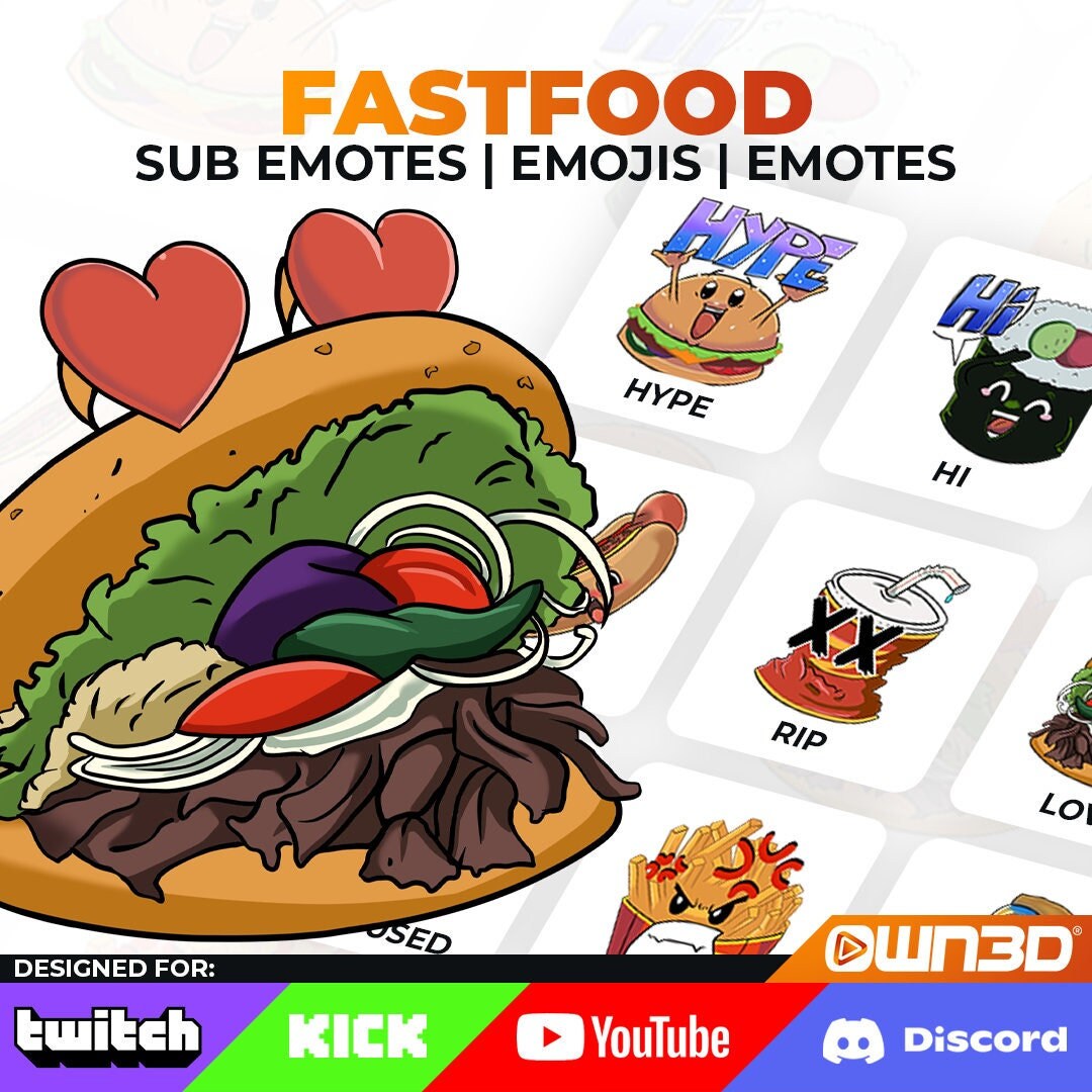 Fast Food Emotes - 8 Pack [twitch | Kick | Youtube | Discord] - Etsy