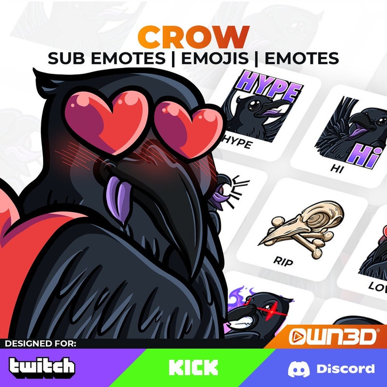 Crow Animated Sub Emotes 8 Pack twitch Kick Discord - Etsy