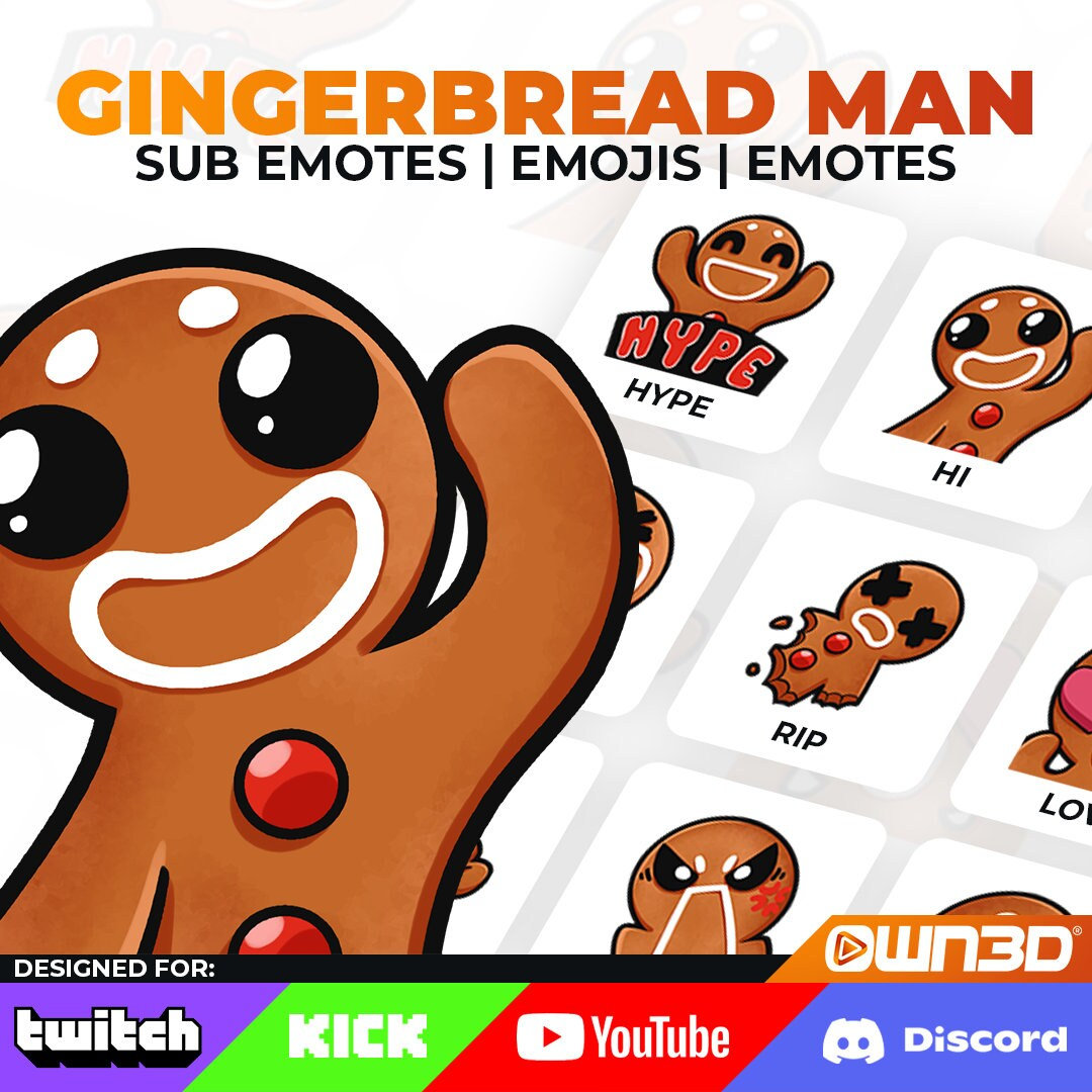 Gingerbread Man Animated Sub Emotes 8 Pack twitch Kick Youtube - Etsy