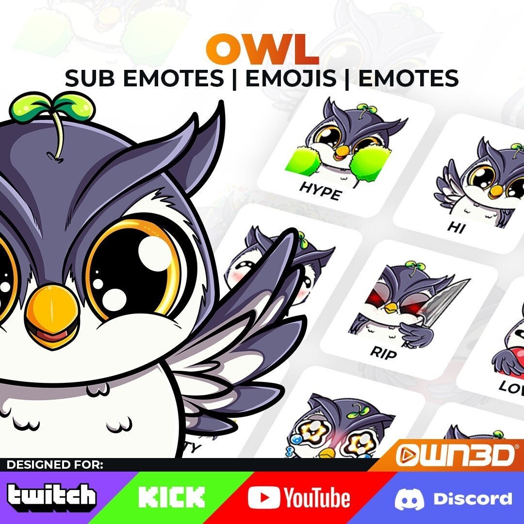 Owl Animated Sub Emotes 8 Pack twitch Kick Youtube Discord - Etsy
