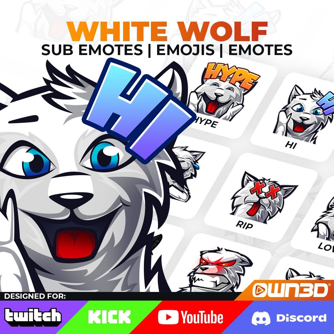 White Wolf Emotes - 8 Pack [twitch | Kick | Youtube | Discord] - Etsy