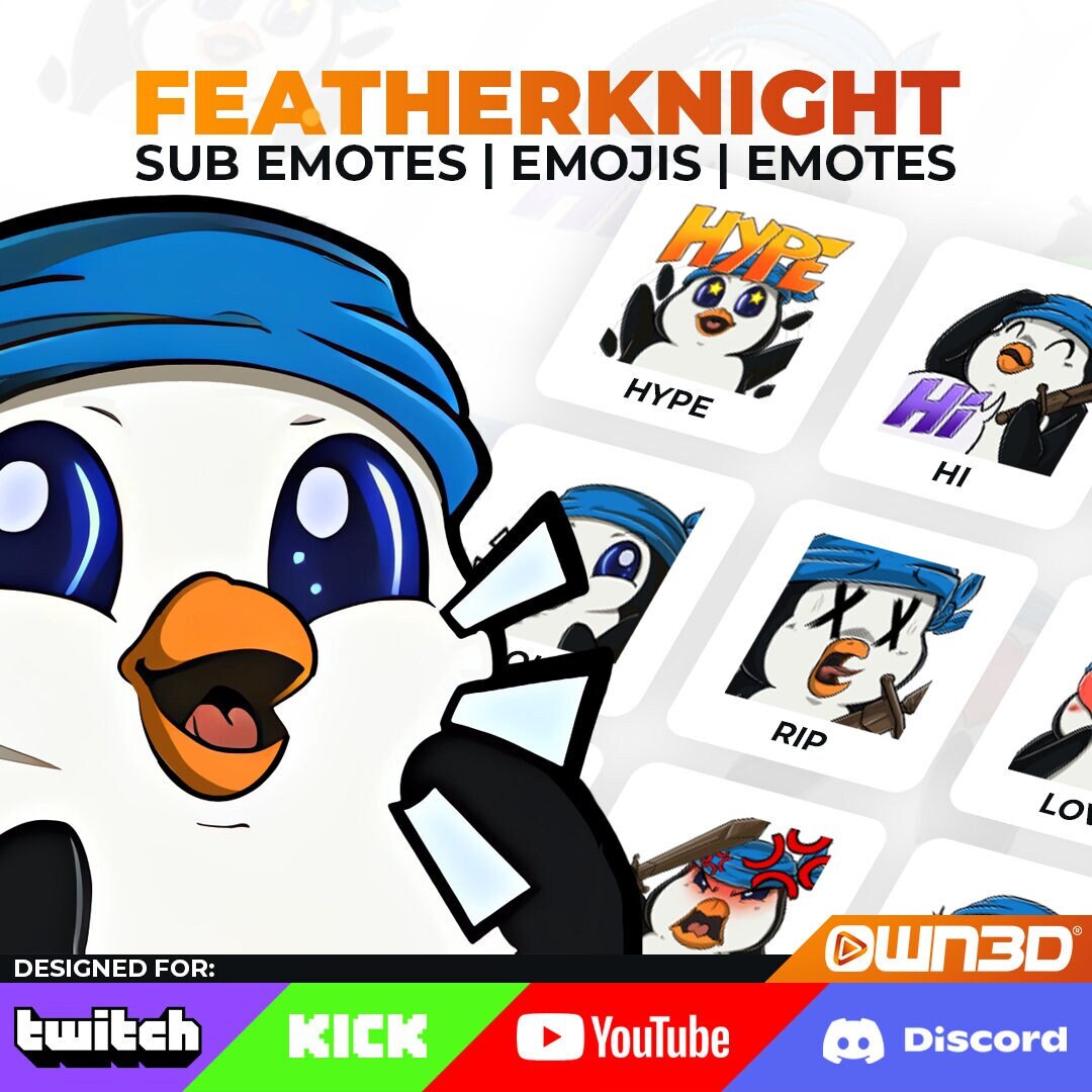 Featherknight Emotes - 8 Pack [twitch | Kick | Youtube | Discord] - Etsy