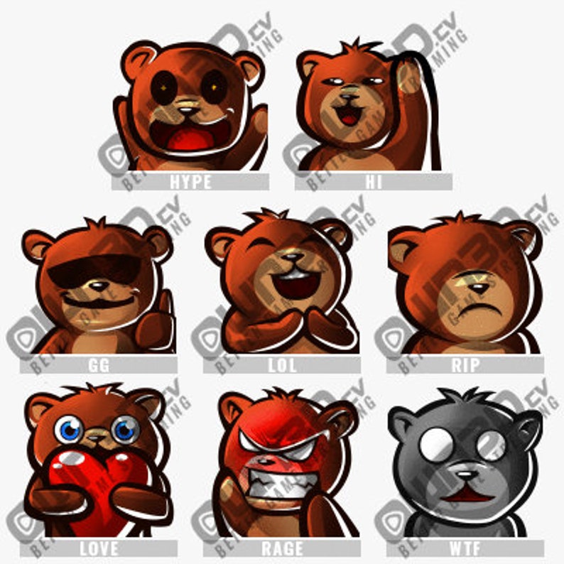Grizzly Bear Animated Sub Emotes 8 Pack twitch Kick - Etsy
