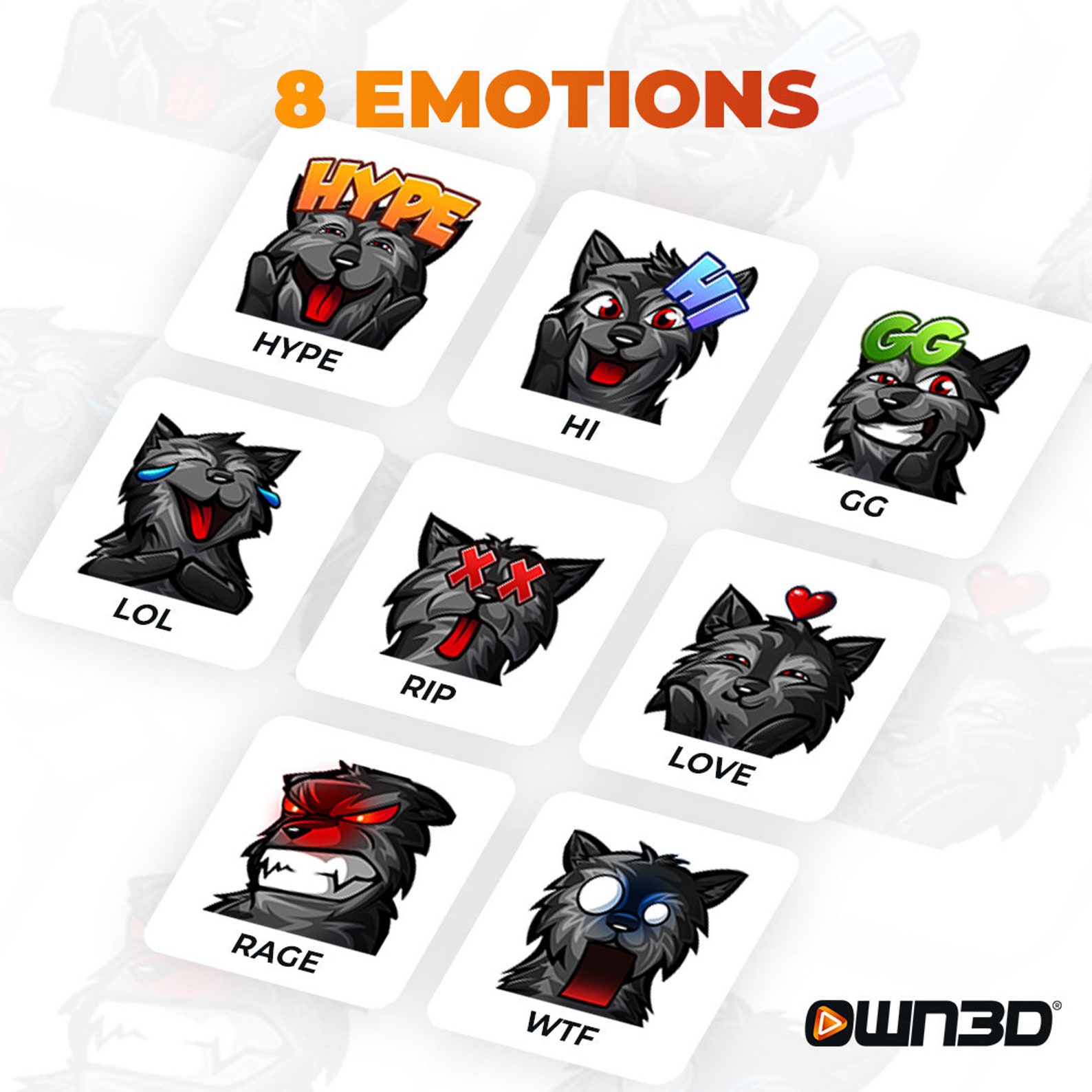 Dark Wolf Animated Sub Emotes - 8 Pack [twitch | Kick | Discord] - Etsy