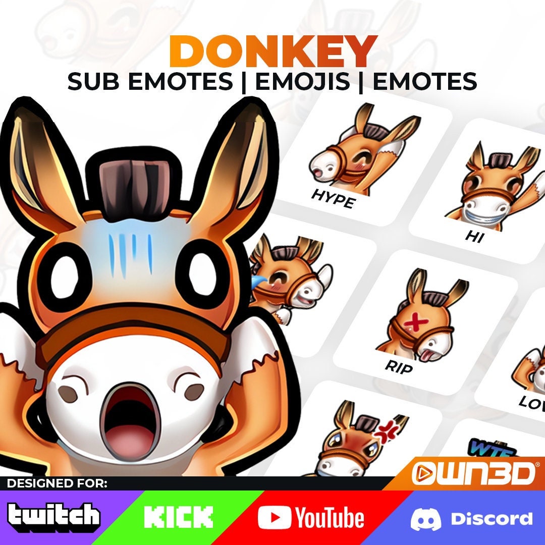 Donkey Emotes - 8 Pack [twitch | Kick | Youtube | Discord] - Etsy