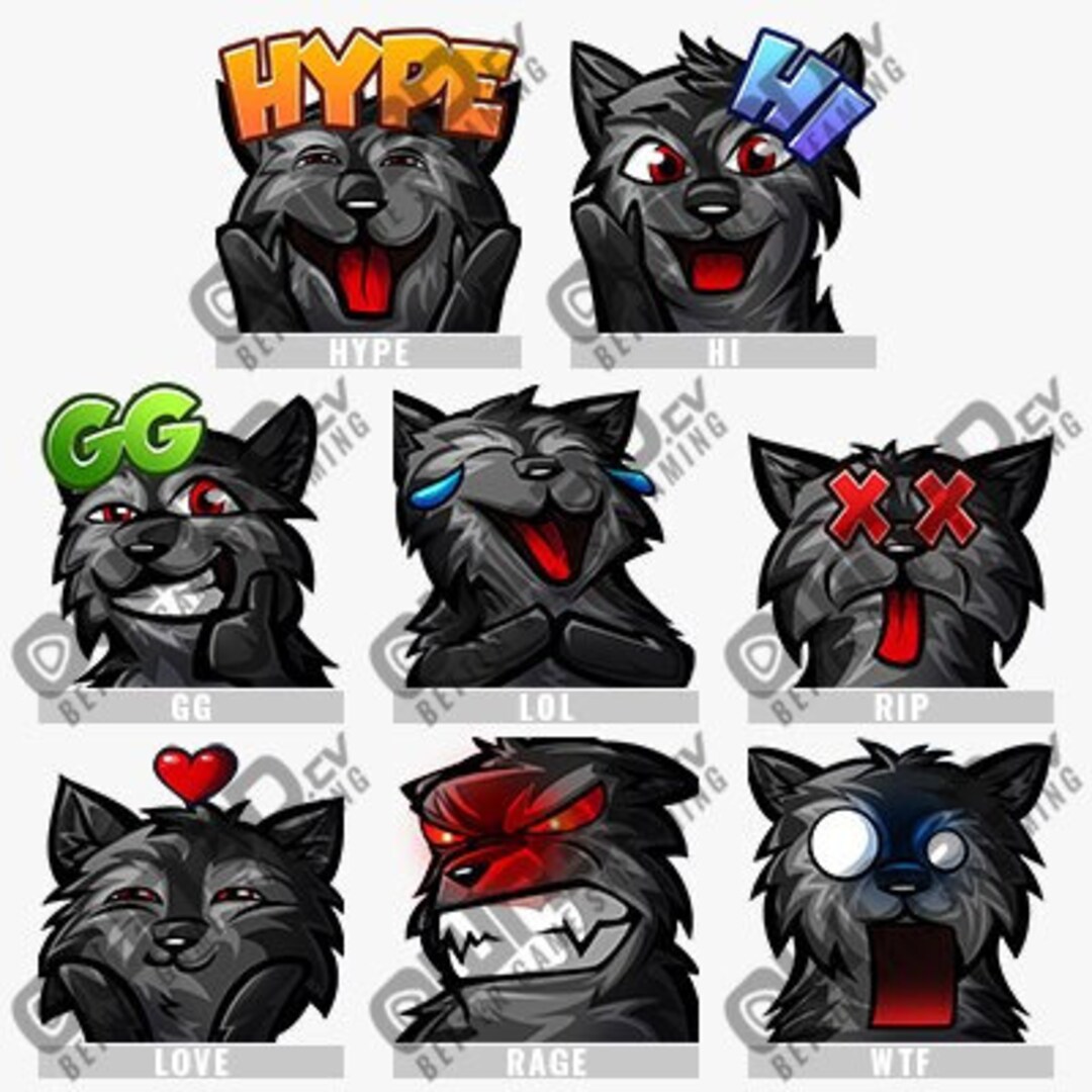 Dark Wolf Animated Sub Emotes 8 Pack twitch Kick - Etsy