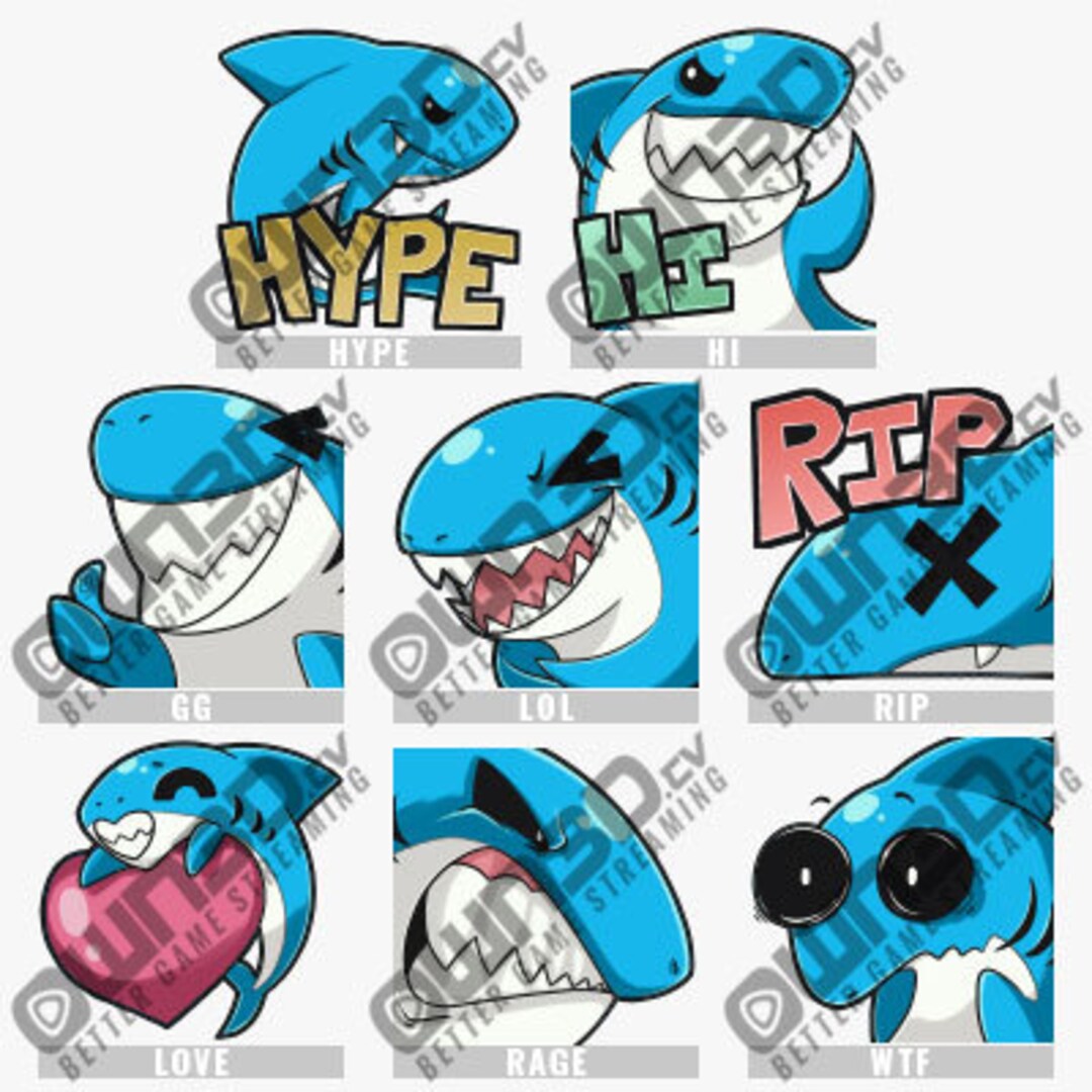 Shark Animated Sub Emotes 8 Pack twitch Kick Youtube - Etsy
