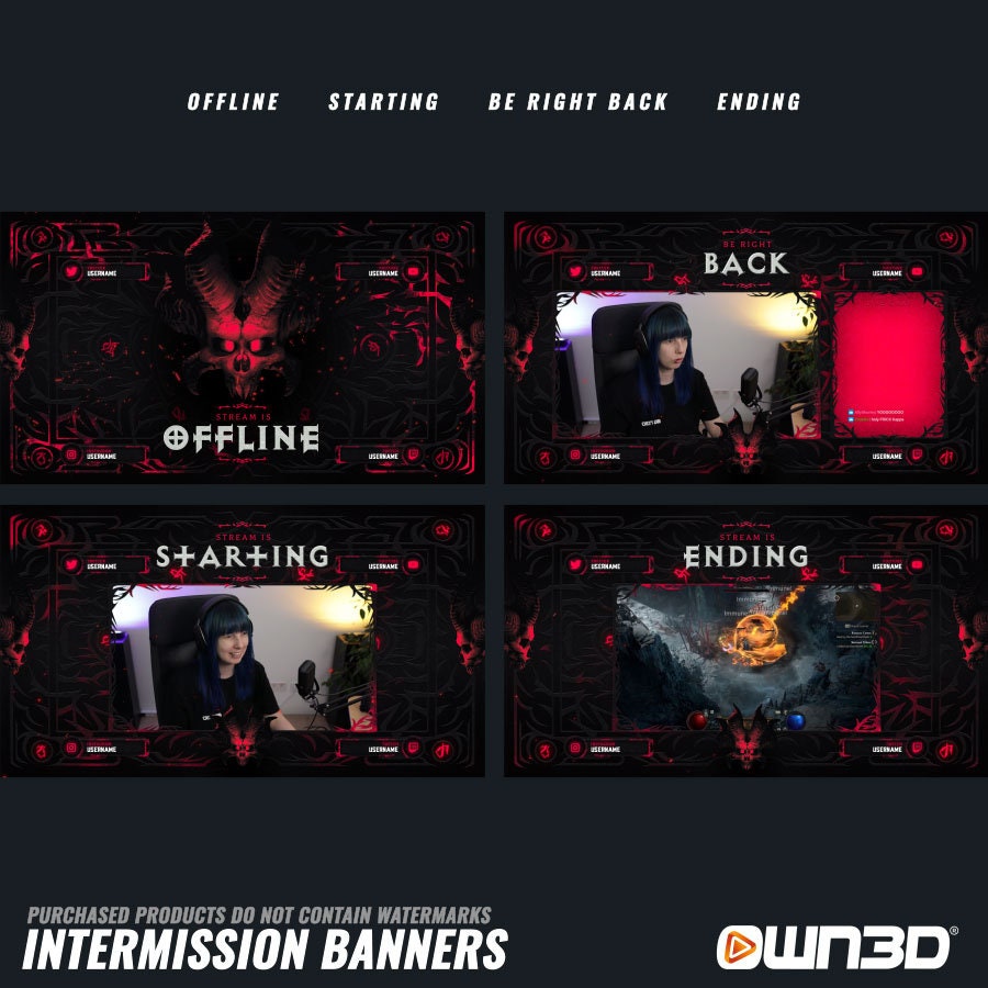 Animated Twitch Overlay Package Diablo Skull [twitch | Kick | Youtube ...