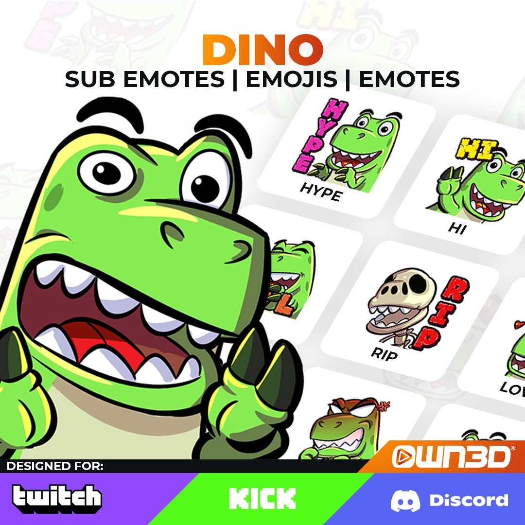 Dino Animated Sub Emotes - 8 Pack [twitch | Kick | Discord] - Etsy