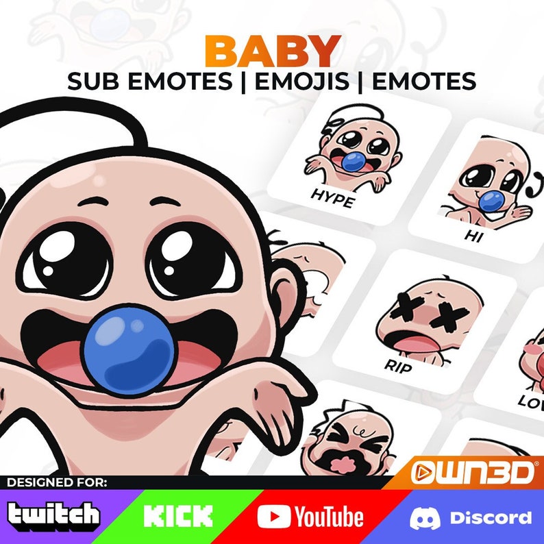 Baby Animated Sub Emotes 8 Pack twitch Kick Youtube Discord - Etsy