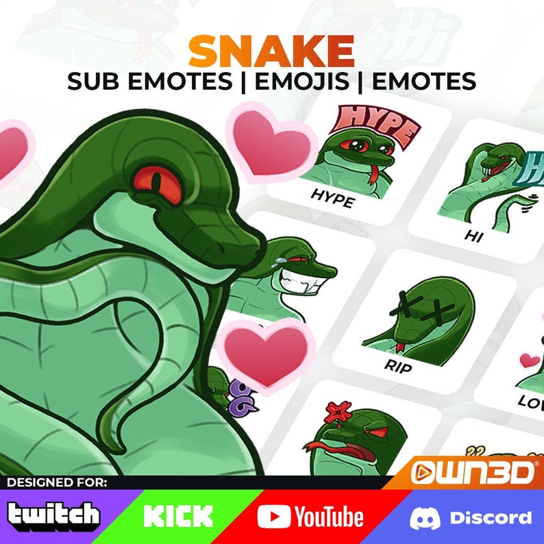 Snake Emotes 8 Pack twitch Kick Youtube - Etsy