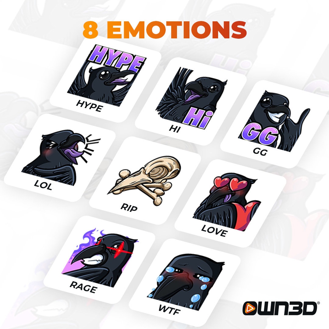 Crow Raven Sub Emotes - 8 Pack [twitch | Kick | Youtube | Discord] - Etsy
