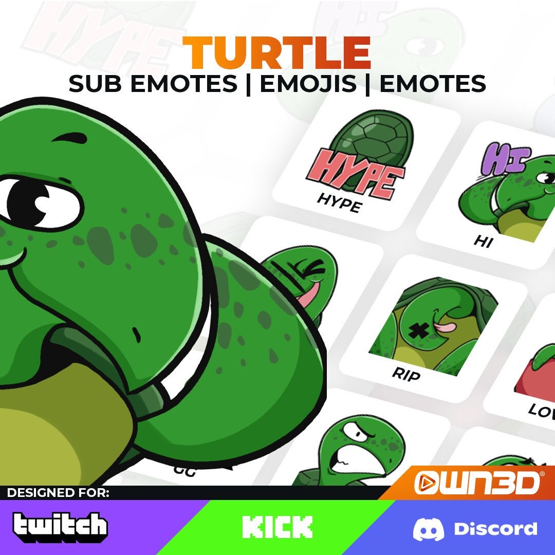 Turtle Animated Sub Emotes 8 Pack twitch Kick Discord - Etsy