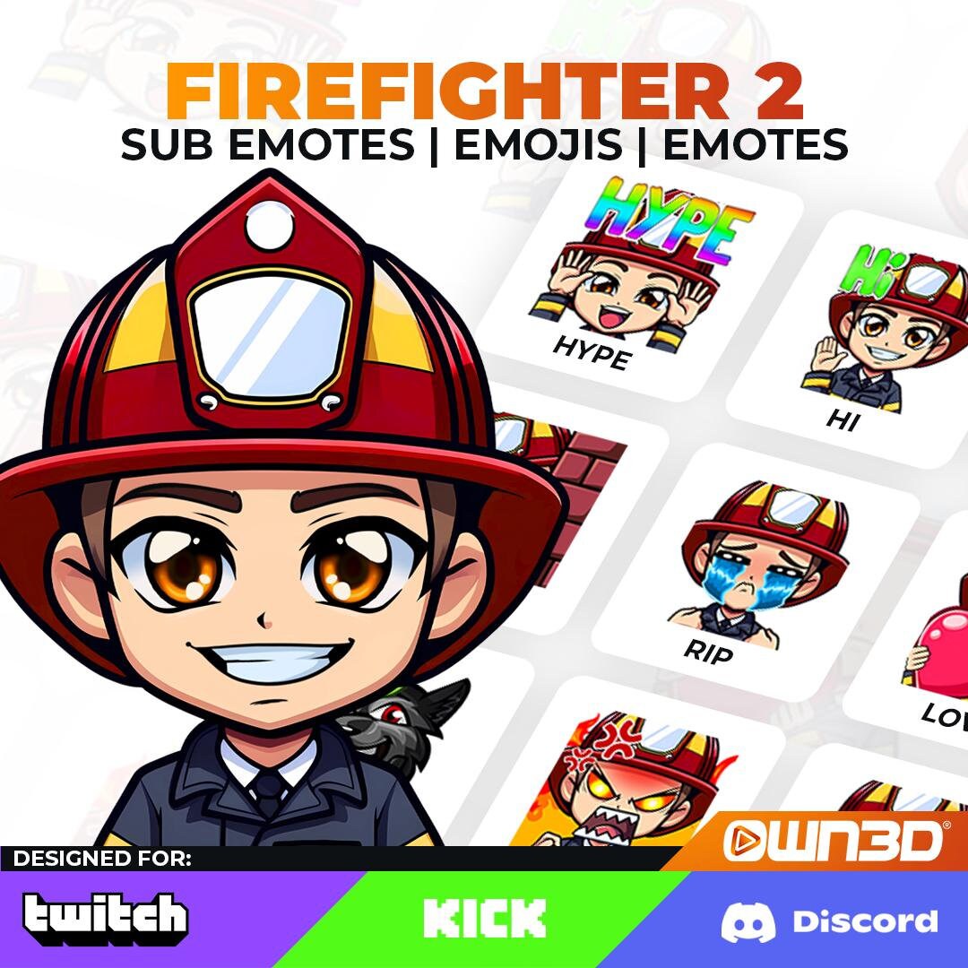 Firefighter 2 Animated Sub Emotes - 8 Pack [twitch | Kick | Discord] - Etsy