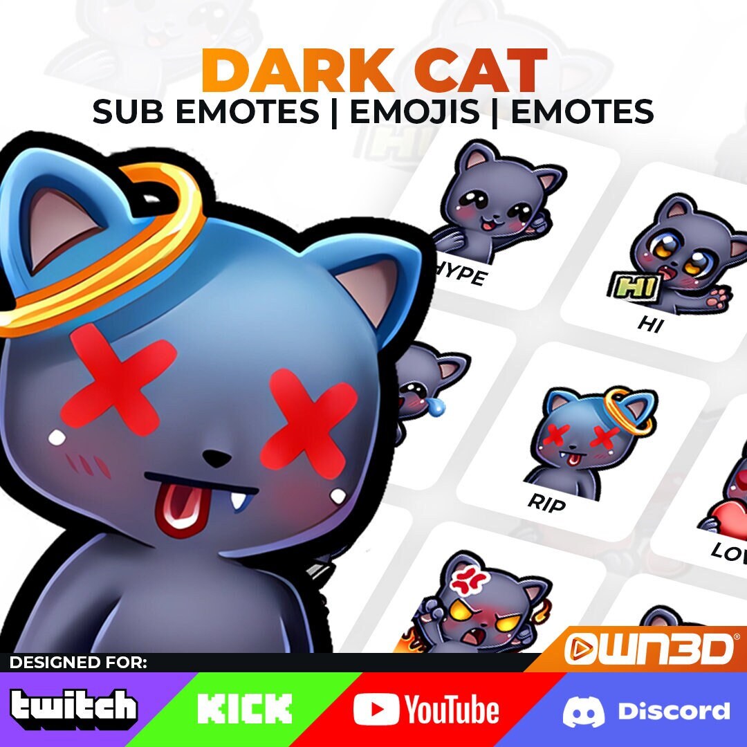 Dark Cat Emotes - 5 Pack [twitch | Kick | Youtube | Discord] - Etsy