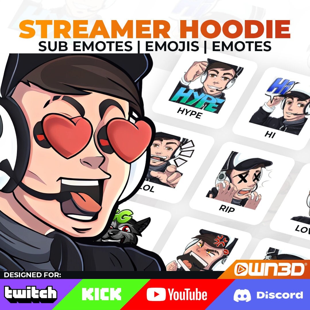 Streamer Hoodie Emotes - 8 Pack [twitch | Kick | Youtube | Discord] - Etsy