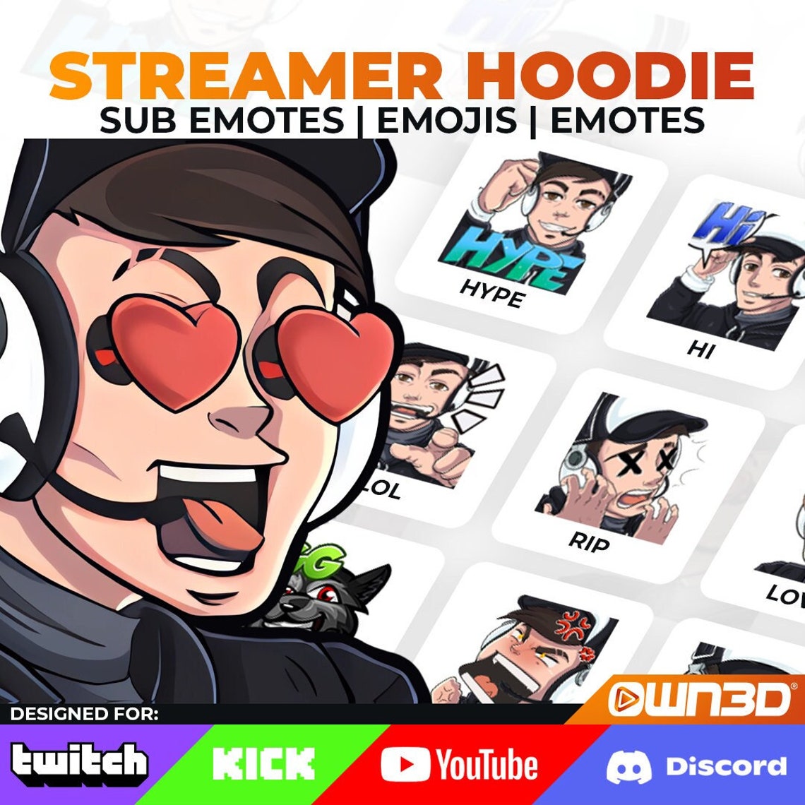 Streamer Hoodie Emotes 8 Pack twitch Kick Youtube - Etsy