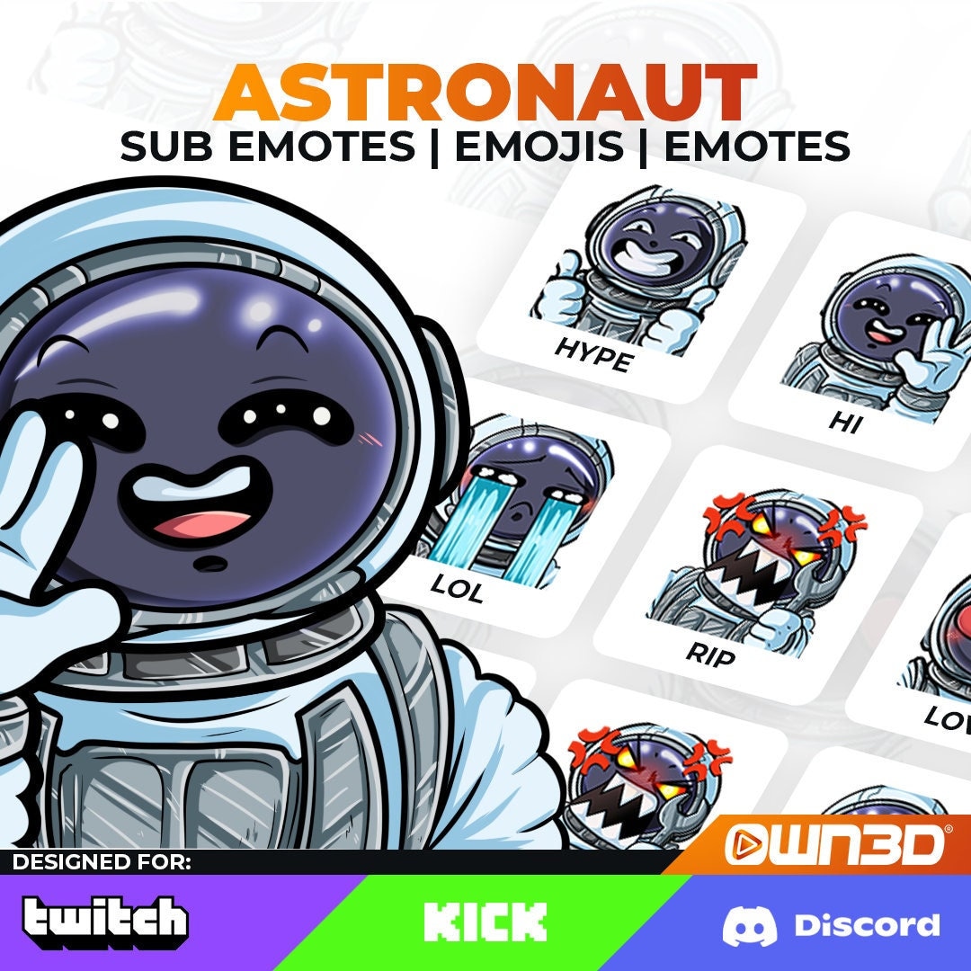 Astronaut Animated Sub Emotes - 8 Pack [twitch | Kick | Discord] - Etsy