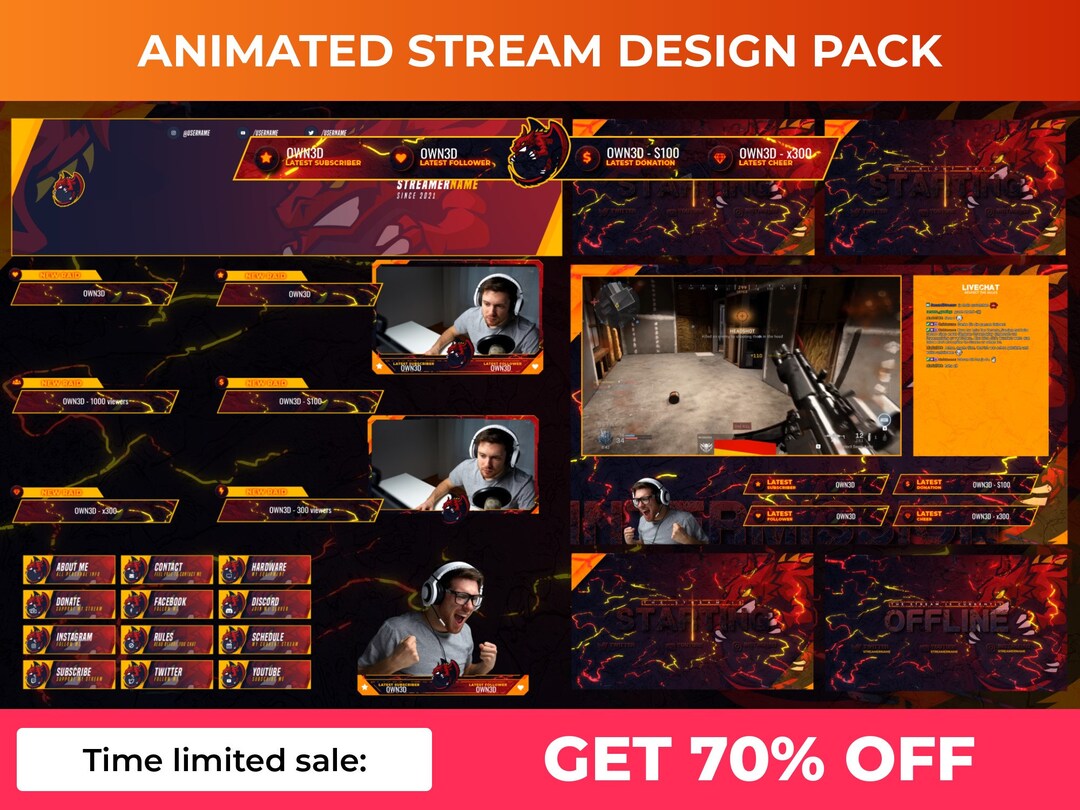 Animated Stream Overlay Package Dragon twitch Kick - Etsy