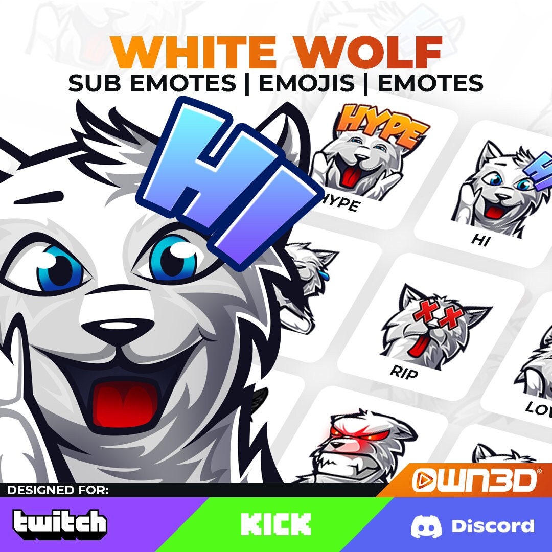 White Wolf Animated Sub Emotes - 8 Pack [twitch | Kick | Discord] - Etsy