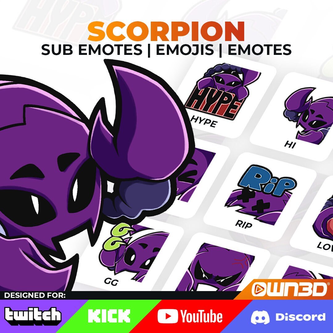 Scorpion Emotes - 8 Pack [twitch | Kick | Youtube | Discord] - Etsy