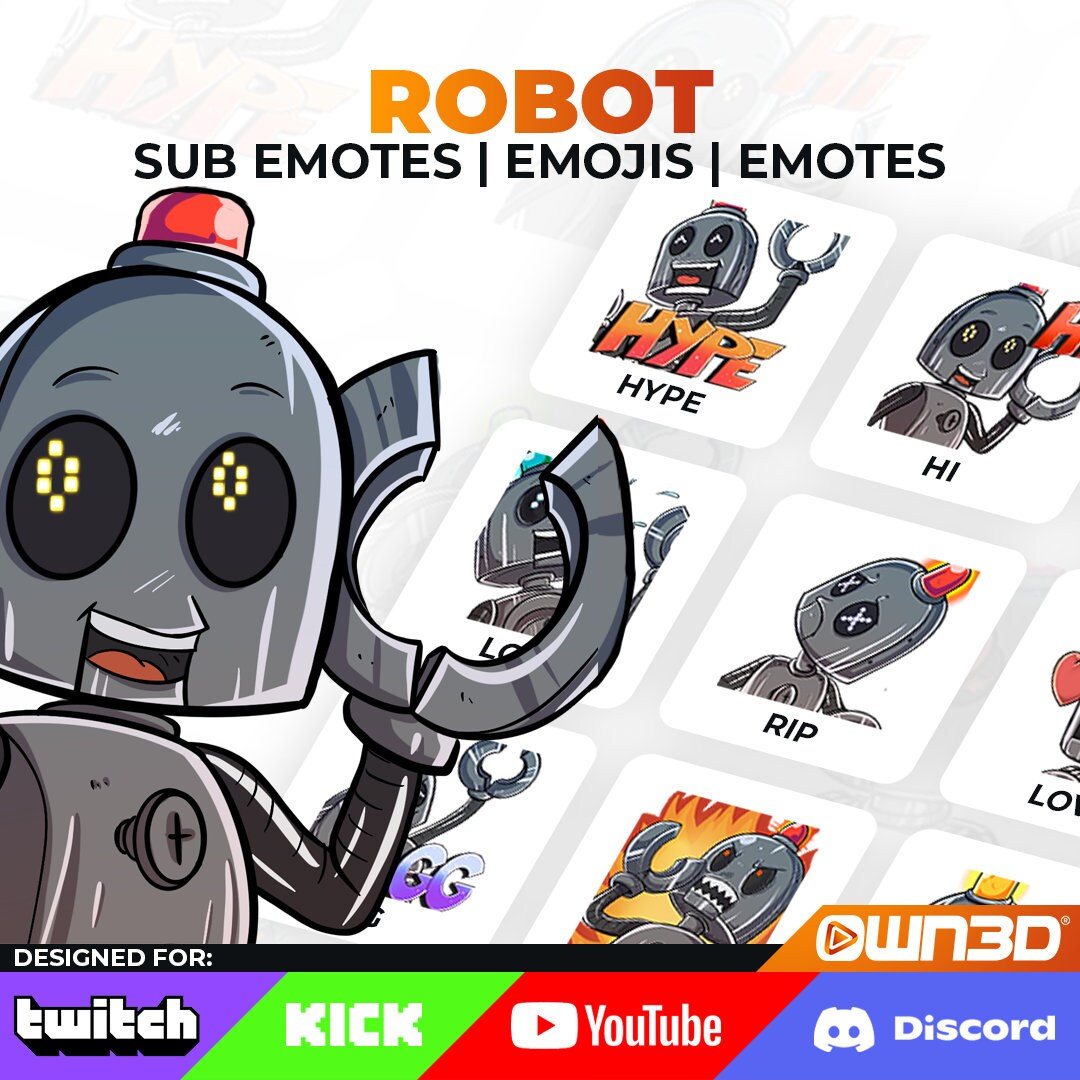 Robot Cyborg Sub Emotes 8 Pack twitch Kick Youtube Discord - Etsy