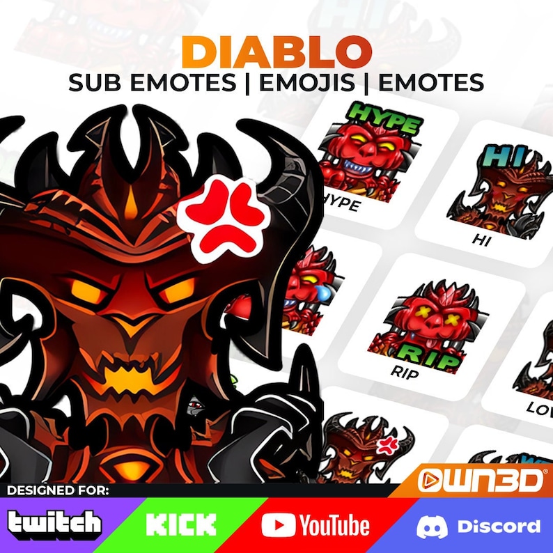 Diablo Emotes - 8 Pack [twitch | Kick | Youtube | Discord] - Etsy