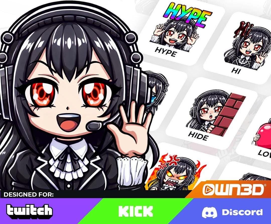 Gothic Girl Animated Sub Emotes - 8 Pack [twitch | Kick | Discord] - Etsy