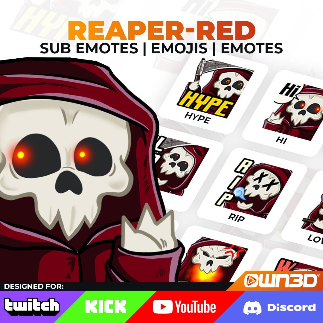 Reaper-red Emotes - 8 Pack [twitch | Kick | Youtube | Discord] - Etsy