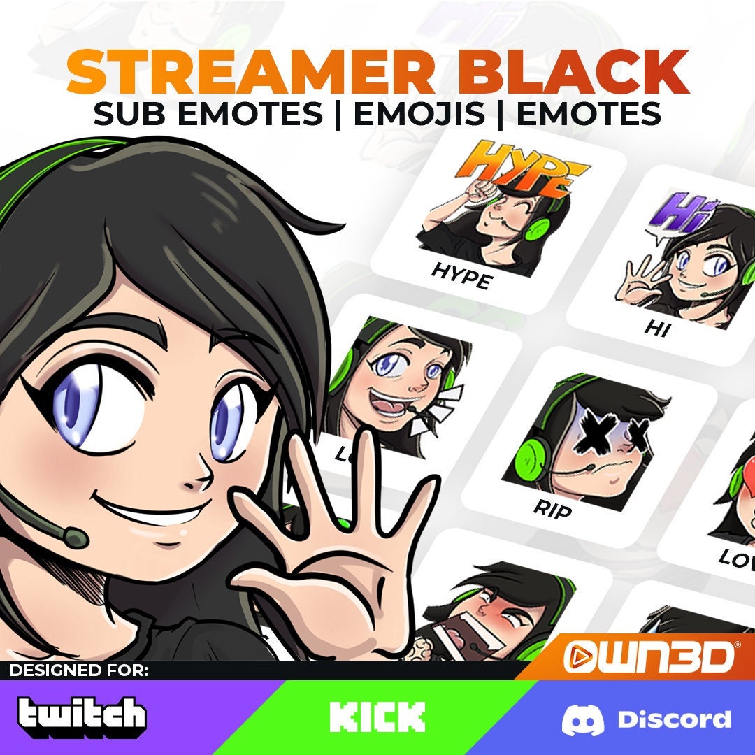 Streamer Black Animated Sub Emotes - 8 Pack [twitch | Kick | Discord ...