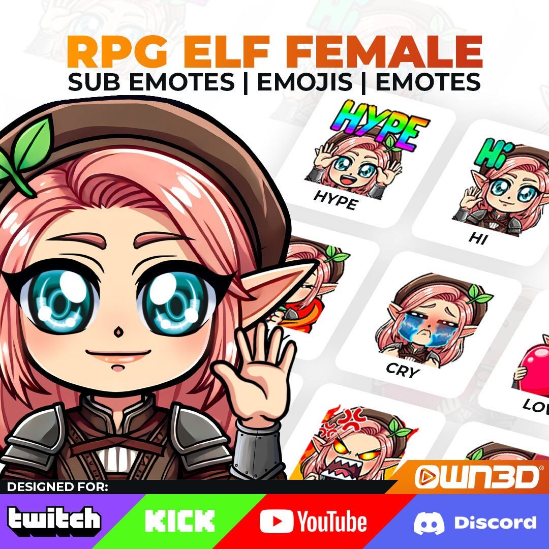 RPG ELF FEMALE Emotes - 8 Pack [twitch | Kick | Youtube | Discord] - Etsy