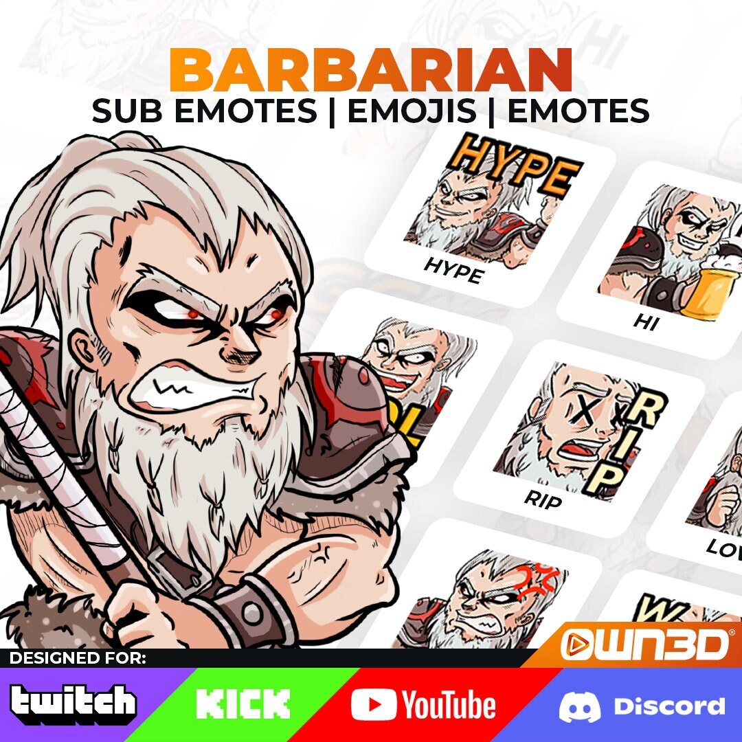 Barbarian Warrior Animated Sub Emotes 8 Pack twitch Kick Youtube - Etsy