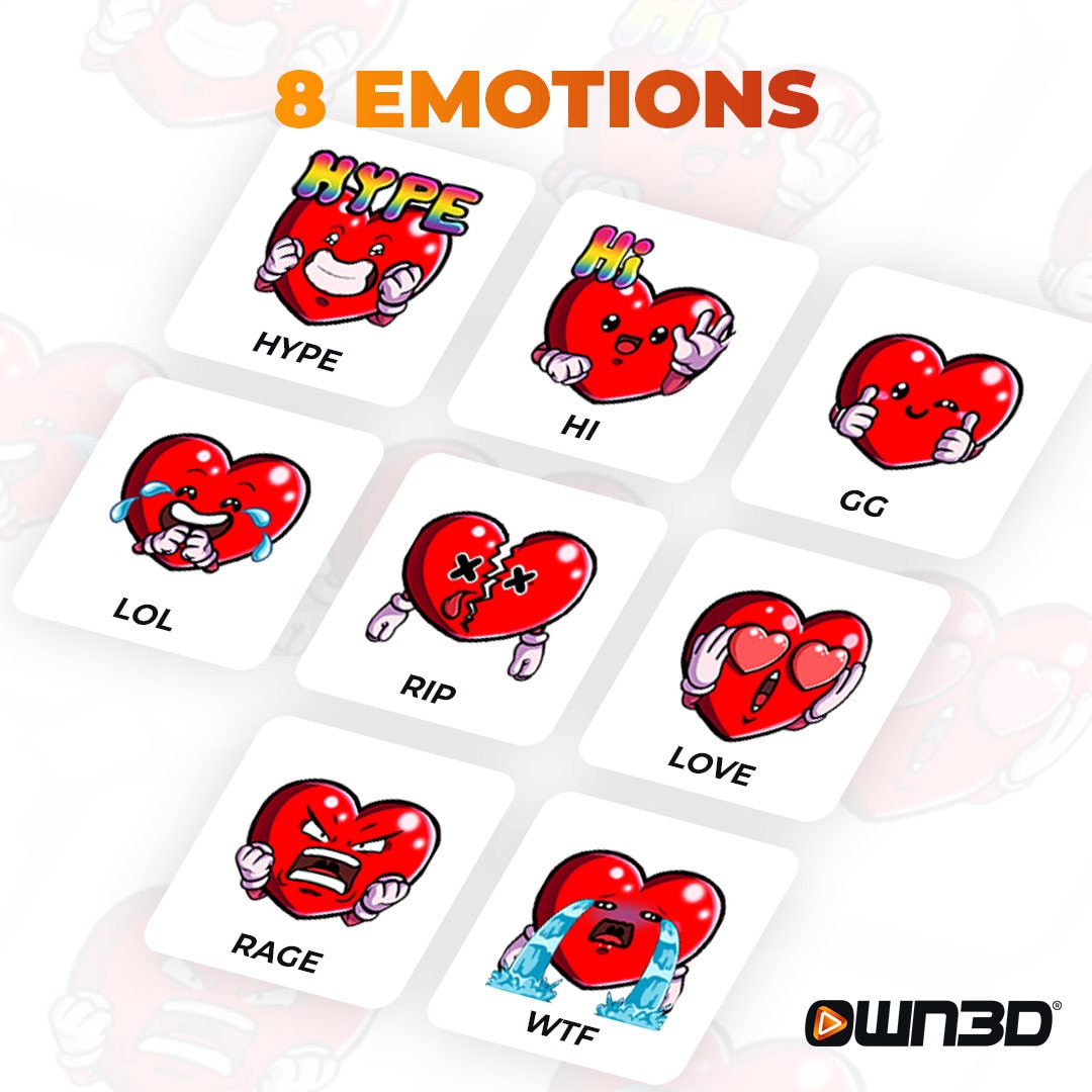 Heart Valentine's Day Emotes 8 Pack twitch Kick Youtube Discord - Etsy