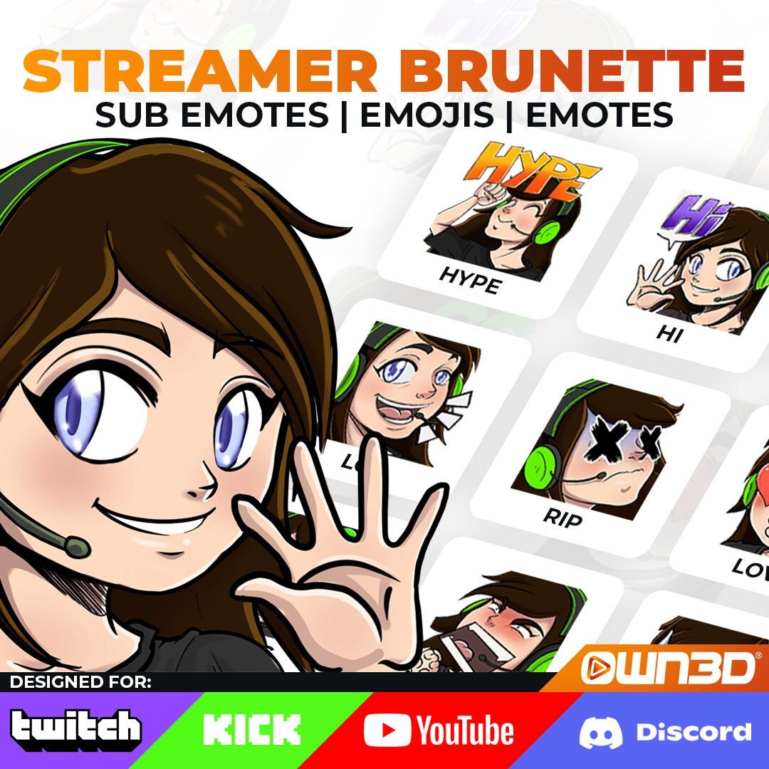 Streamer Brunette Animated Sub Emotes 8 Pack twitch Kick - Etsy UK
