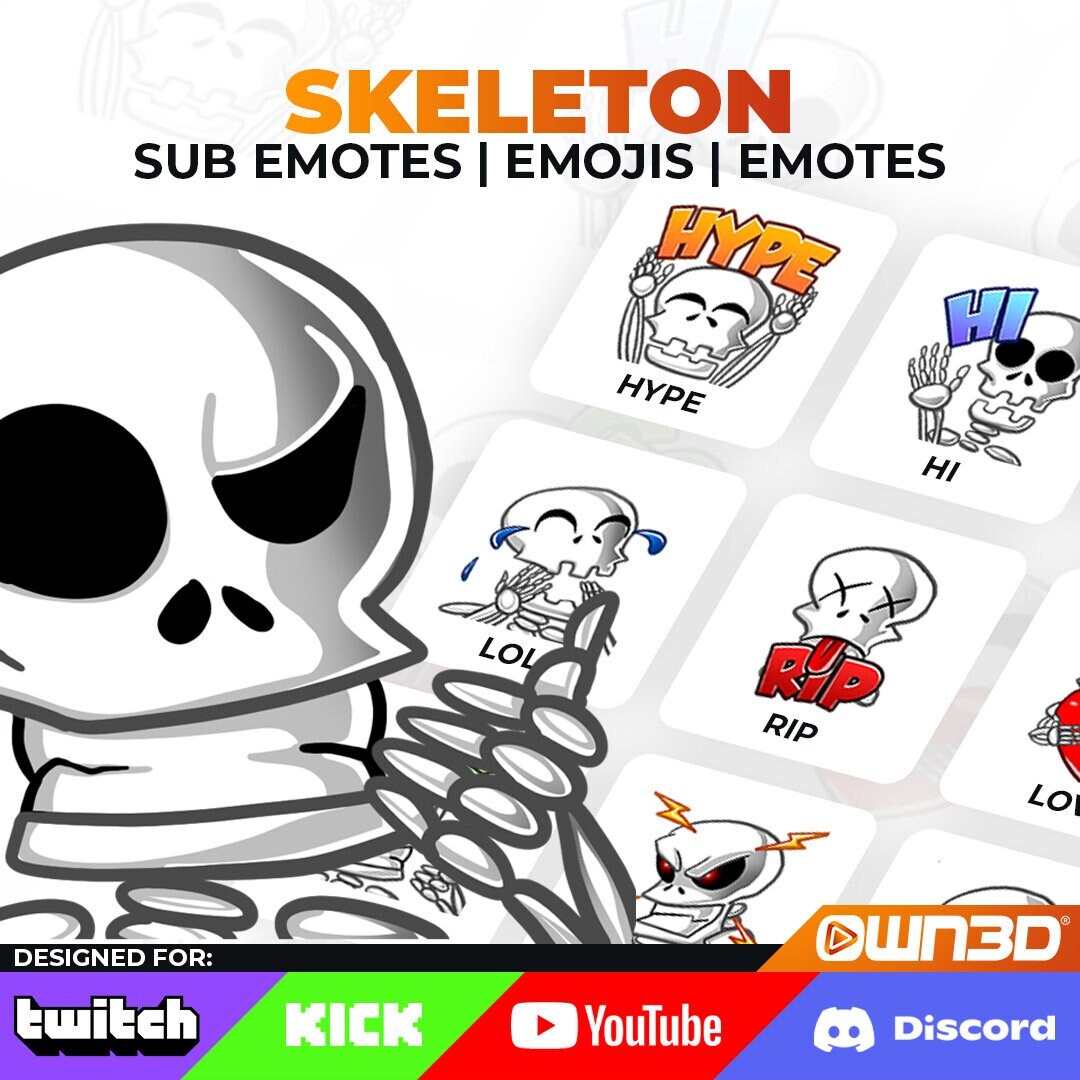 Skeleton Emotes - 8 Pack [twitch | Kick | Youtube | Discord] - Etsy
