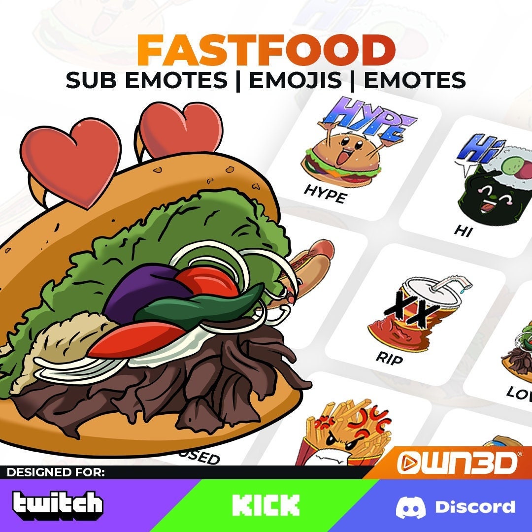 Fastfood Animated Sub Emotes - 8 Pack [twitch | Kick | Discord] - Etsy