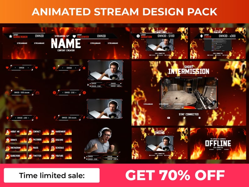 Animated Twitch Overlay Package Flames twitch Kick - Etsy