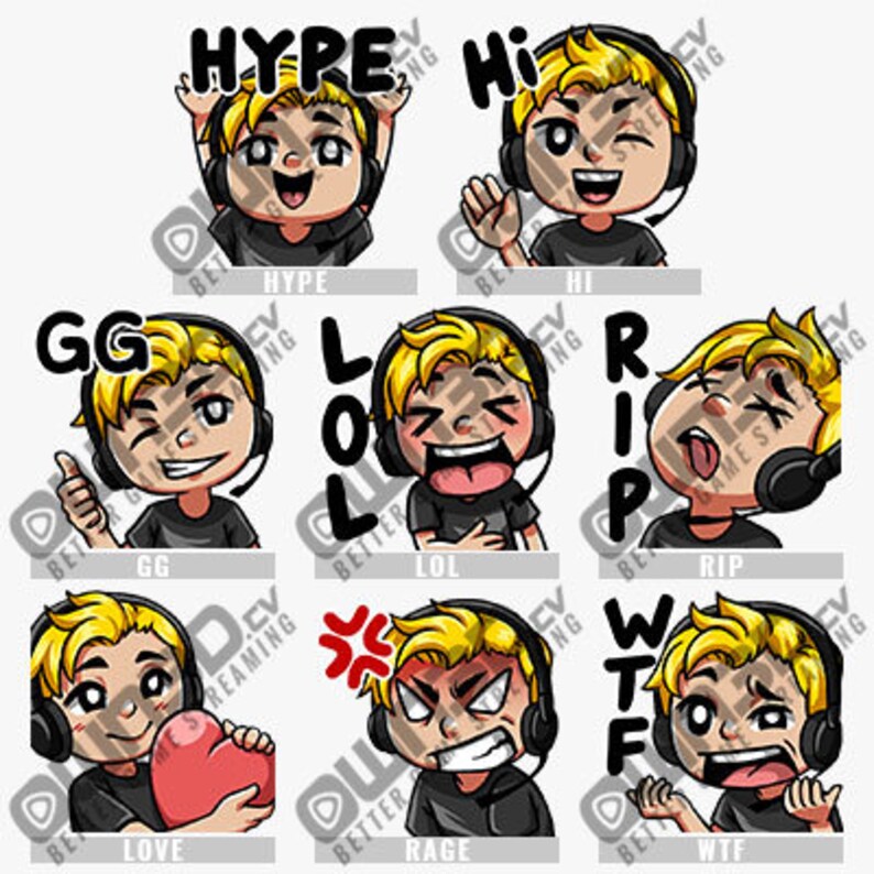 Streamer Male Blonde Animated Sub Emotes 8 Pack - Etsy
