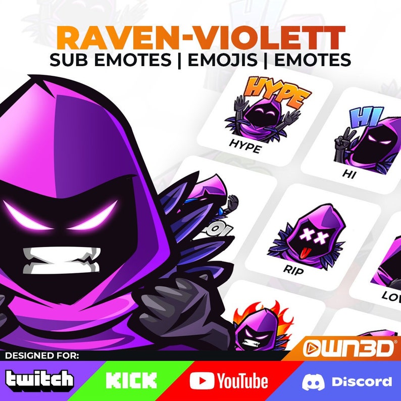 Streamer Raven Emotes 8 Pack twitch Kick Youtube Discord - Etsy
