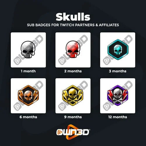 Skulls Sub Badges [twitch | Kick | Youtube] - Etsy