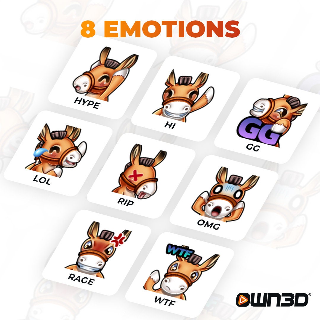 Donkey Emotes - 8 Pack [twitch | Kick | Youtube | Discord] - Etsy