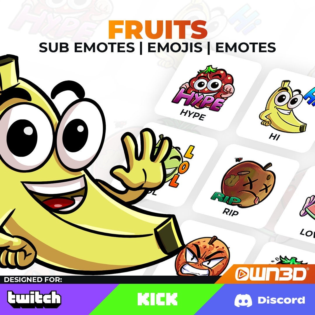 Fruits Animated Sub Emotes - 8 Pack [twitch | Kick | Discord] - Etsy