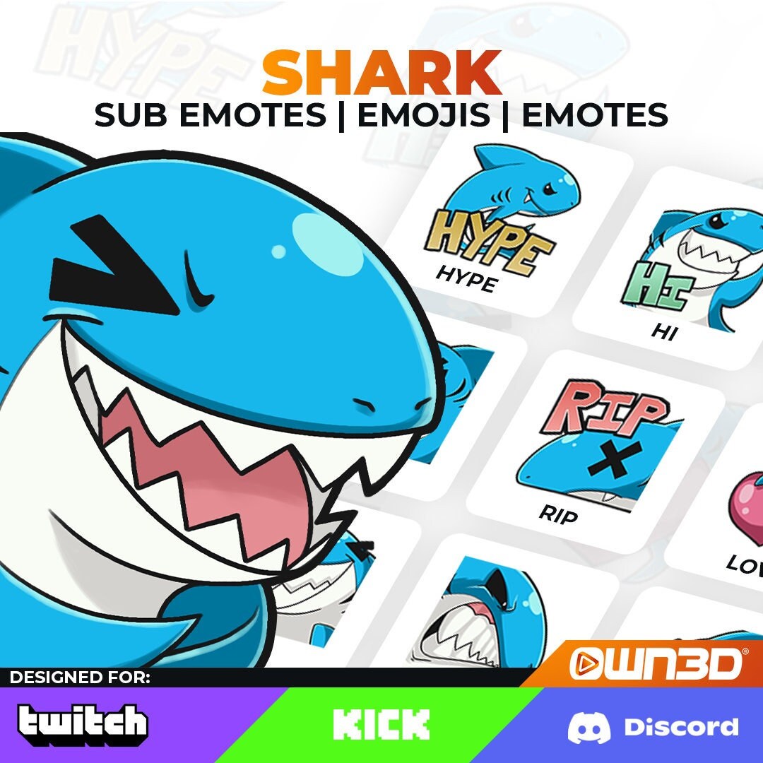 Shark Animated Sub Emotes - 8 Pack [twitch | Kick | Discord] - Etsy