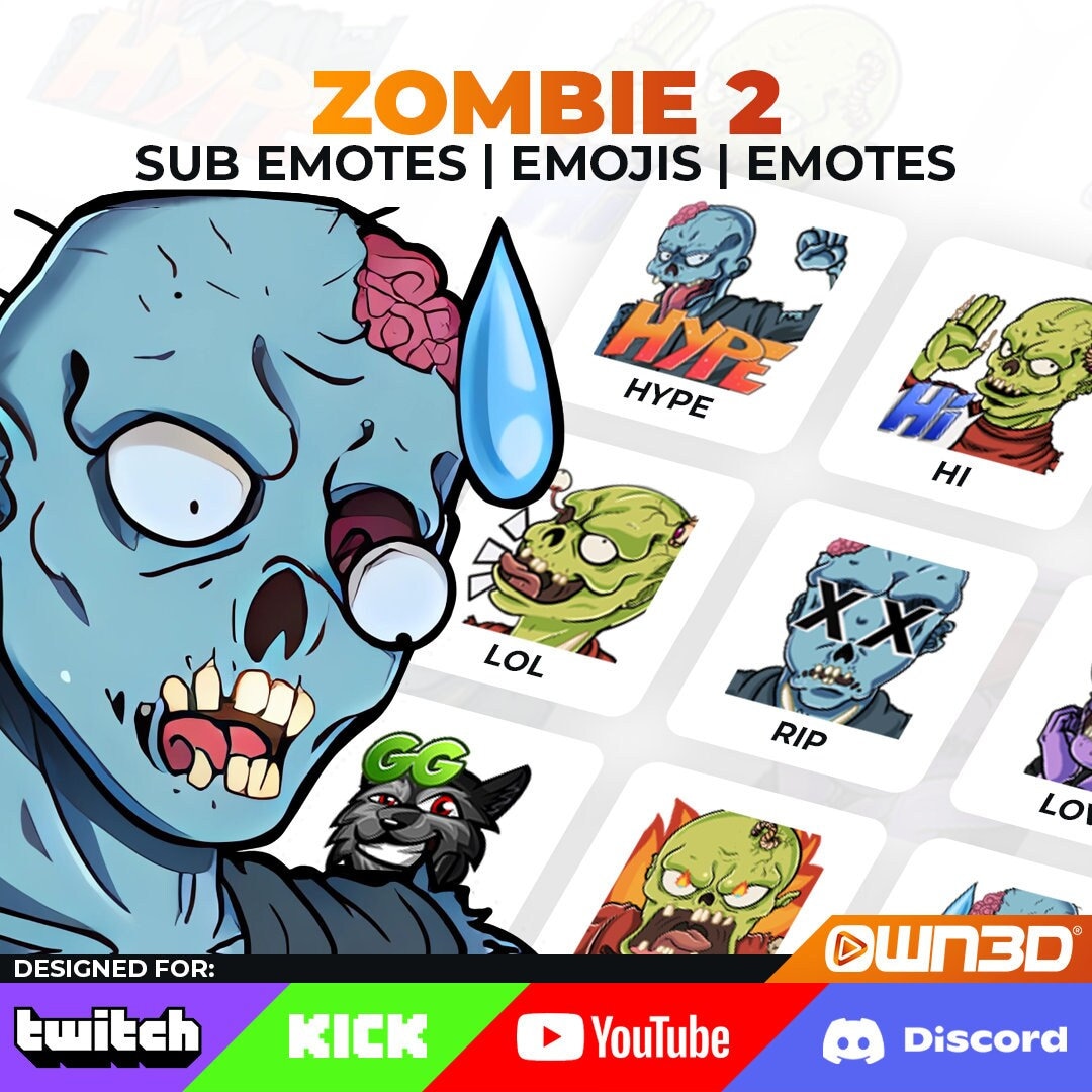 Zombie 2 Emotes - 8 Pack [twitch | Kick | Youtube | Discord] - Etsy