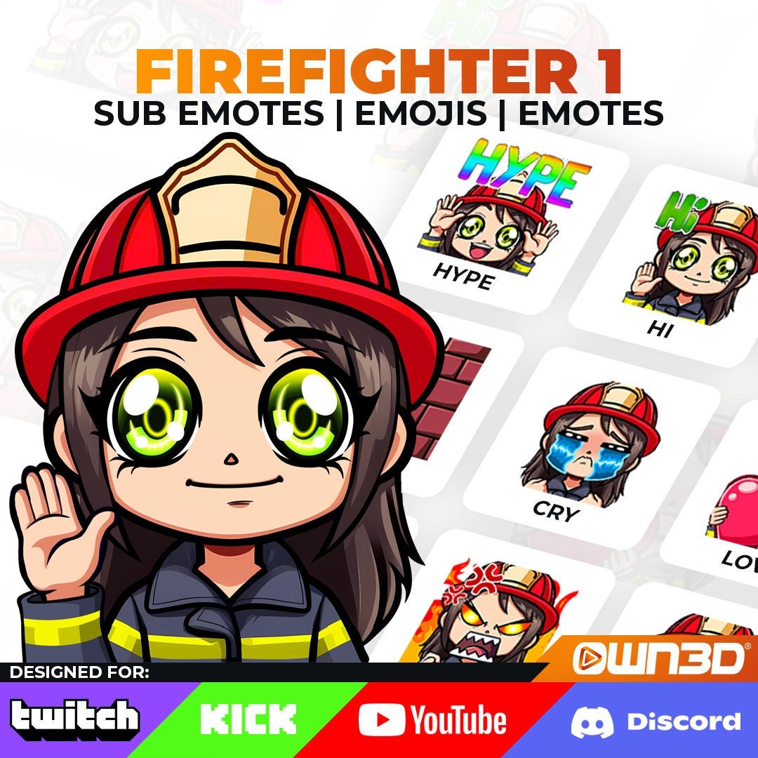 Firefighter 1 Emotes - 8 Pack [twitch | Kick | Youtube | Discord] - Etsy