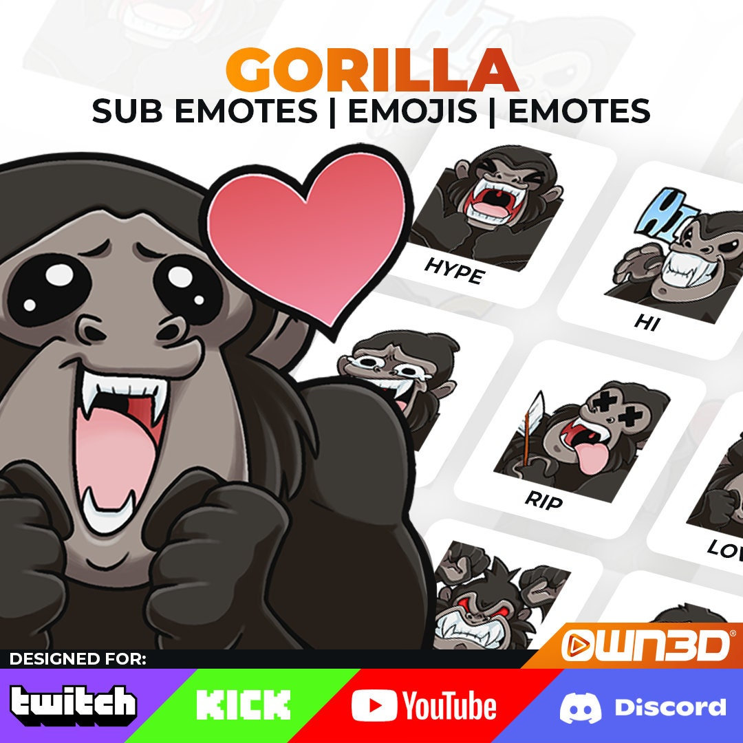 Gorilla Emotes - 8 Pack [twitch | Kick | Youtube | Discord] - Etsy