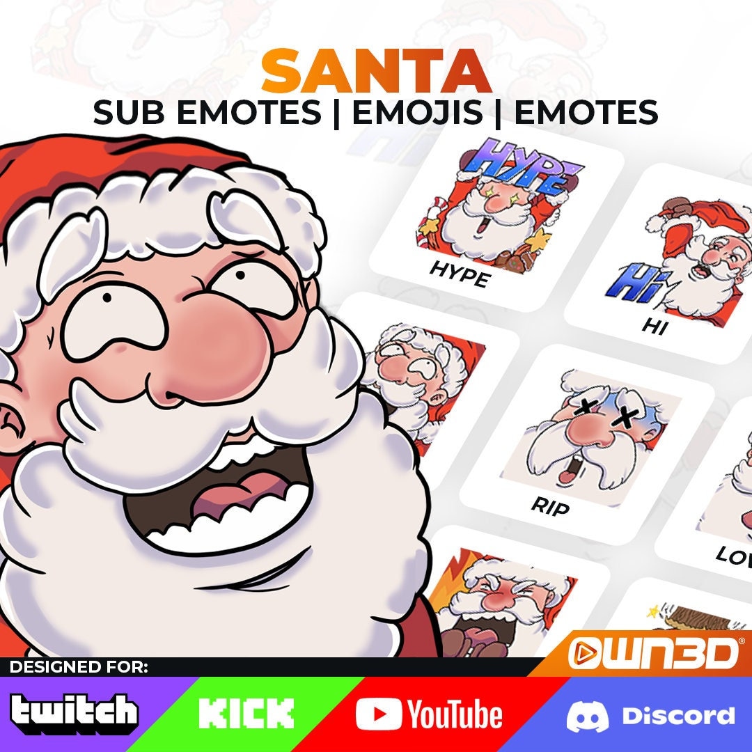 Santa Claus Christmas Emotes - 8 Pack [twitch | Kick | Youtube] - Etsy