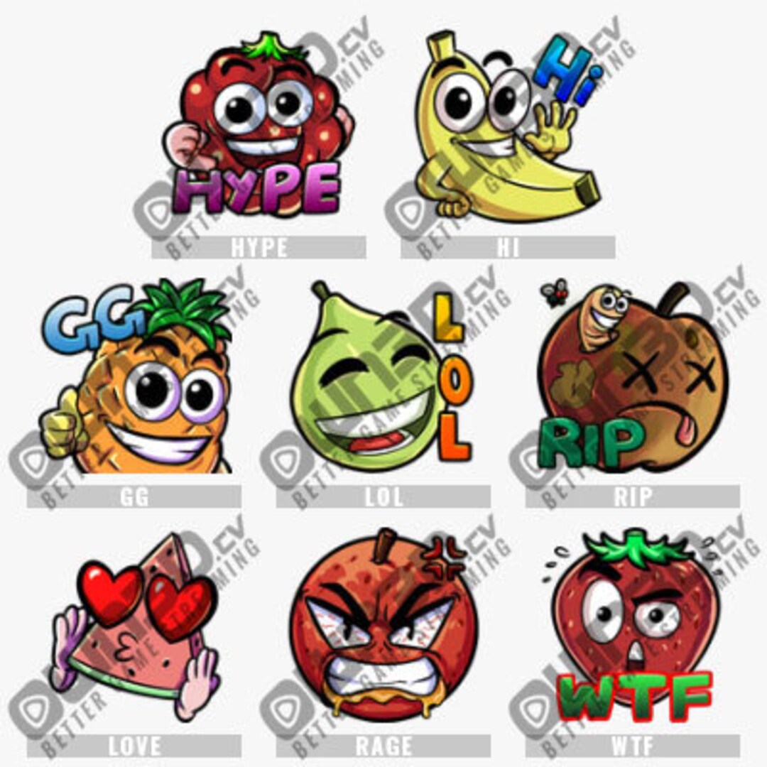 Fruits Animated Sub Emotes 8 Pack twitch Kick Youtube - Etsy